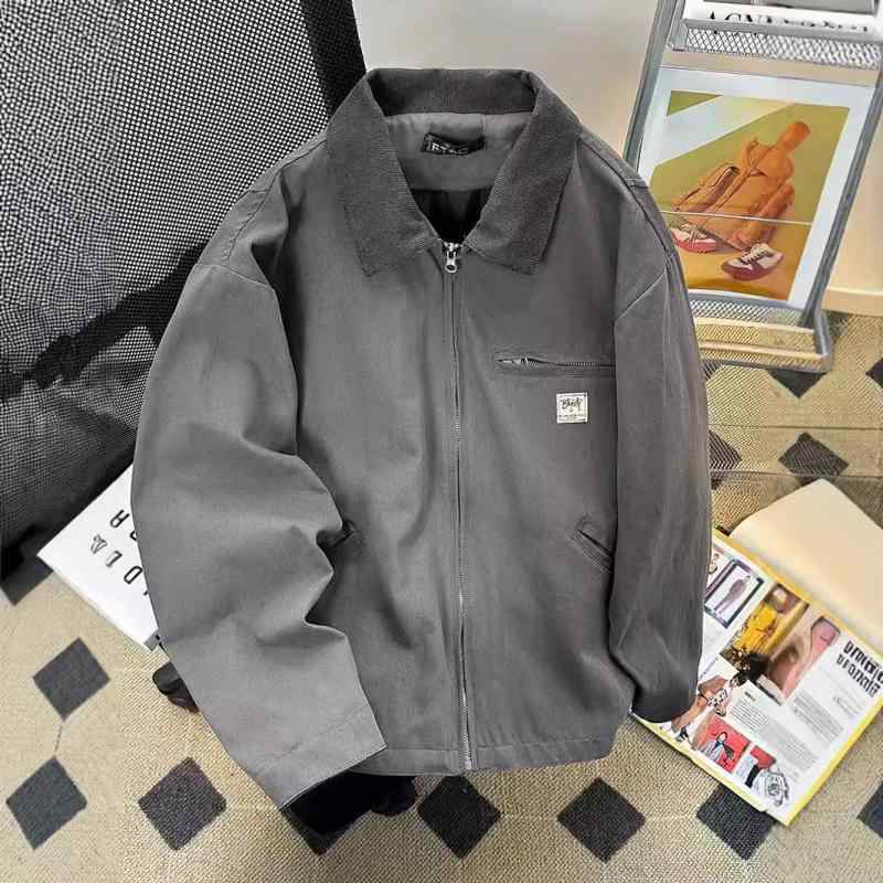 ジャケット メンズ 男性用 春秋 ヴィンテージ ウォッシュ加工 耐摩耗性 コットン ワークジャケット 配色 切り替え 襟付き ジップアップ グレー ブラウン・カテゴリ: ジャケット・スタイル: 日系复古・対象: 若者・襟の形: 襟付き・版型...