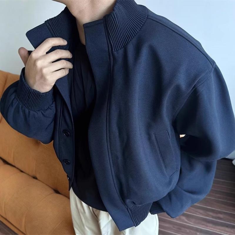 ジャケット 男性用 ブルゾン 春秋 カジュアル ゆったりシルエット 紺色 黒 ポリエステル