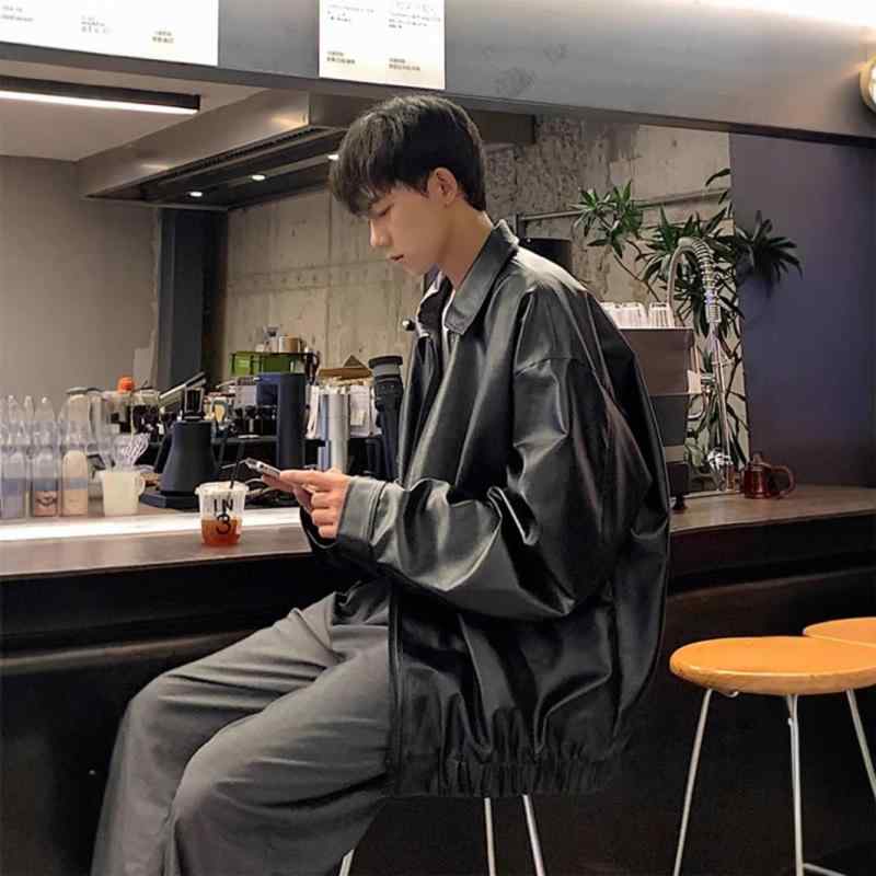 ジャケット 男性用 PUレザー ブルゾン 春秋 カジュアル 襟付き アウター 黒/茶色 M/L/XL/XXL 普段使い・カテゴリ: 皮衣/皮夹克・スタイル: 韓版・対象年齢: 18-24歳・着丈: 長め(80cm超100cm以下)・シルエッ...