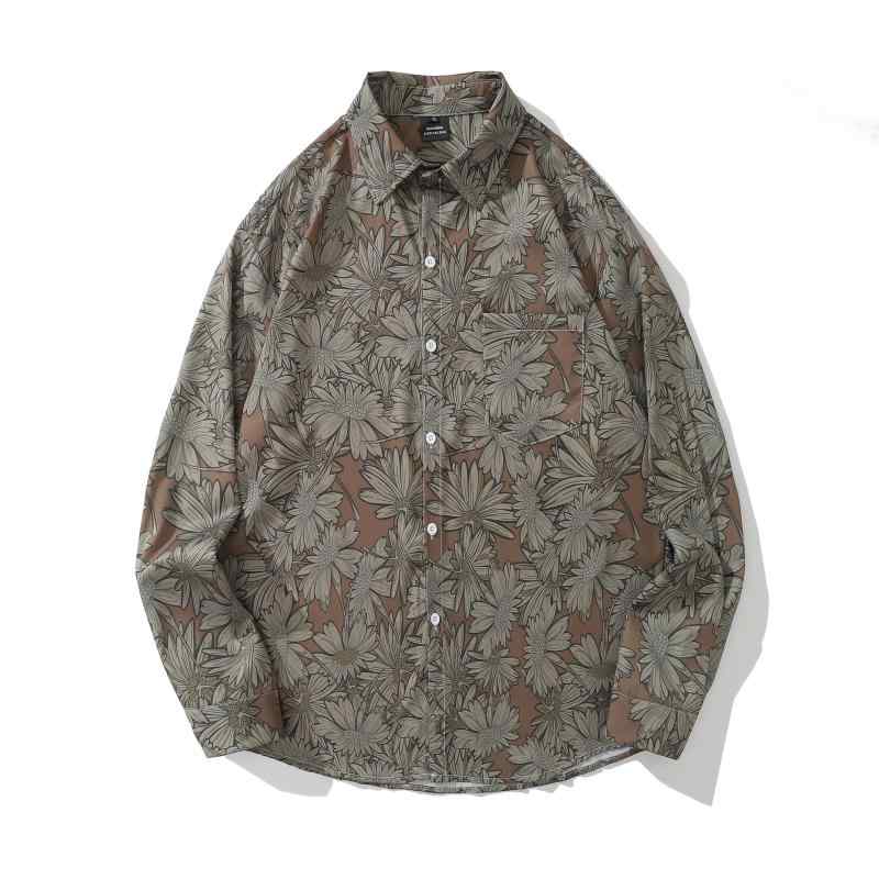 シャツ メンズ 長袖 レトロ 花柄 コットン ゆったり ヴィンテージスタイル オープンカラー トップス ブラウス ライトアウター 羽織り リラックス カジュアル 普段使い こなれ感 ブラウン系 レッド系 グレー系 グリーン系・項目名: カテ...