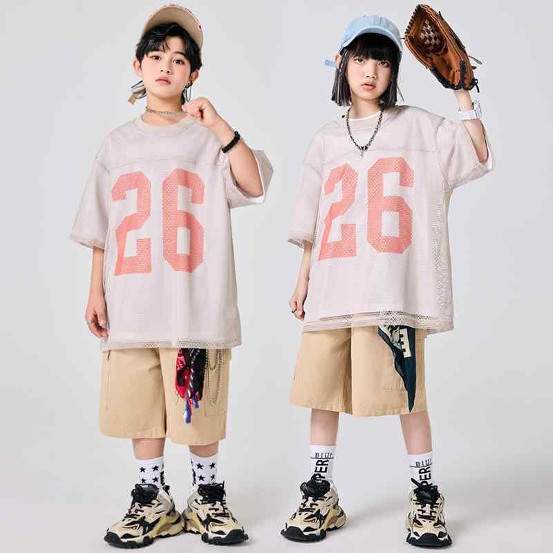 ダンス衣装 キッズ 男女兼用 子供 ストリートダンス ヒップホップ ジャズダンス 舞台演出服 ベージュ Tシャツ カーゴパンツ セットアップ・カテゴリ: キッズダンスウェア・対象: ユニセックス・スタイル: ヒップホップ・主な素材: 綿65...