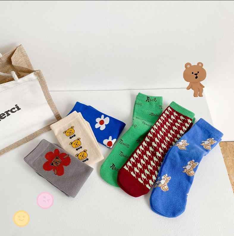 靴下 キッズ 子供用 秋冬 配色 リブ編み ソックス かわいい アニマル柄 通気性 吸汗性 男の子 女の子 幼児・素材: 綿82%