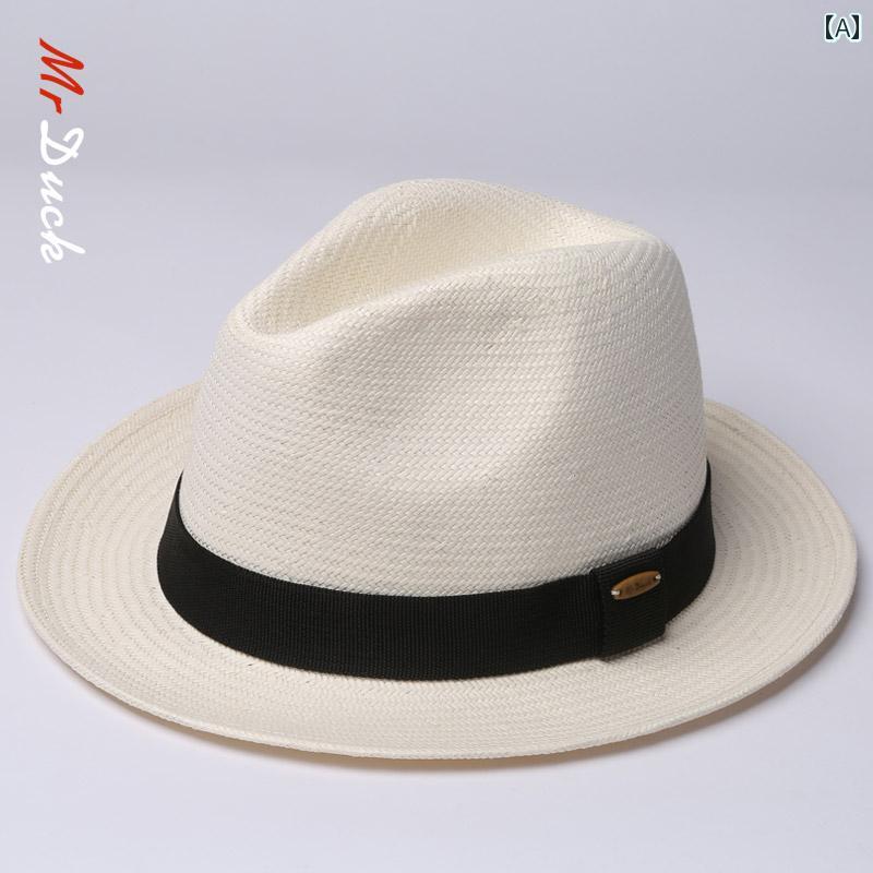 手織り パナマ 帽子 メンズ 夏 紳士の 日よけ ハット 女性 日焼け防止.カラフルカラーオシャレデザイン.紫外線対策用にも最適な白の礼帽です。対象年齢：40～59歳.25～29歳.20～24歳主な素材: わらサイズ：S（52-55cm）M...