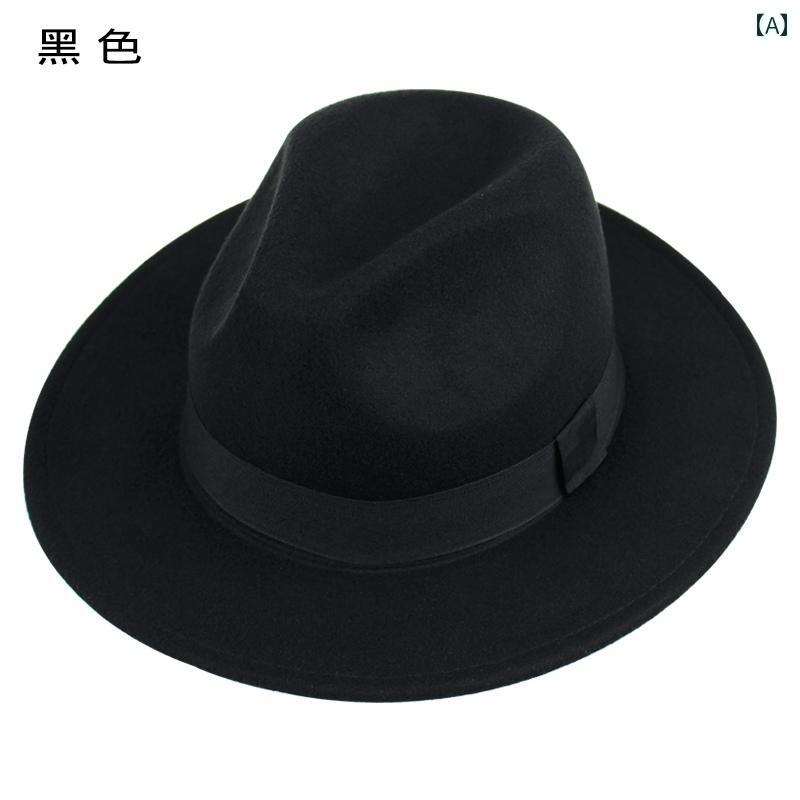 メンズ レディースの 春秋 ウール 帽子 つばの 広い 白黒 英国の レトロ 紳士の ジャズ ハット.カラフルカラーオシャレデザイン詳細: ベア帽子のスタイル：ドーム対象者：..高齢者適用シナリオ: ショッピングつばのスタイル: つば広適用...