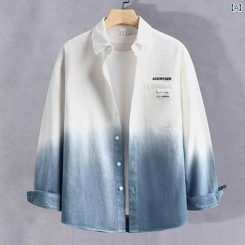 長袖 シャツ メンズ 春 グラデーションカラー 綿 中学生 高校生 ジャケット.カラフルカラーオシャレデザイン。シンプルスタイル。フィット: スリムフィット基本スタイル：に該当シナリオ：-のレジャー素材構成: コットン適用季節：春袖丈：長袖...