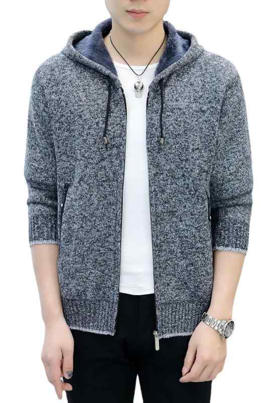 ニットカーディガン メンズ 裏起毛 アウター 秋冬 直筒型 無地 パーカー付き ライトグレー系 ダークグレー系 ブルーグレー系 コーヒー色 若者 カジュアル・カテゴリ: ニットカーディガン・スタイル: カジュアル・シルエット: ストレート・...