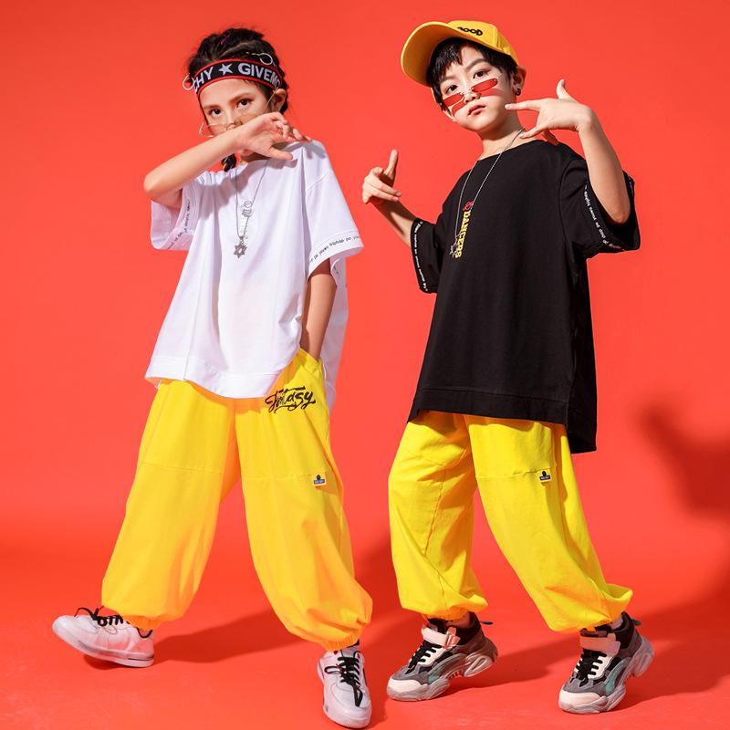 子供用ダンス衣装 ヒップホップ セットアップ 男の子 女の子 ストリート ダンスウェア 練習着 黒 白 黄色 ニットパンツ・対象: 男女兼用・ダンスの種類: 練習・要素: セットアップ・スタイル: ヒップホップ・主な素材: 綿95%・等級:...