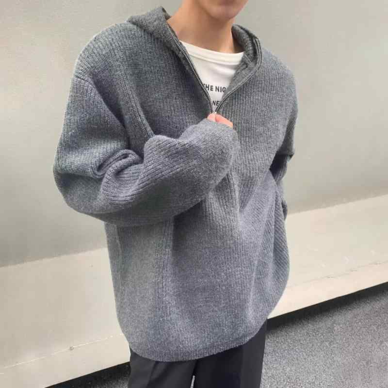 ニット メンズ プルオーバー パーカー 韓国 無地 オーバーサイズ ゆったり 豪華感 リブ裾 長袖 ドロップショルダー トップス 秋冬 ティーン レーヨン ポリエステル