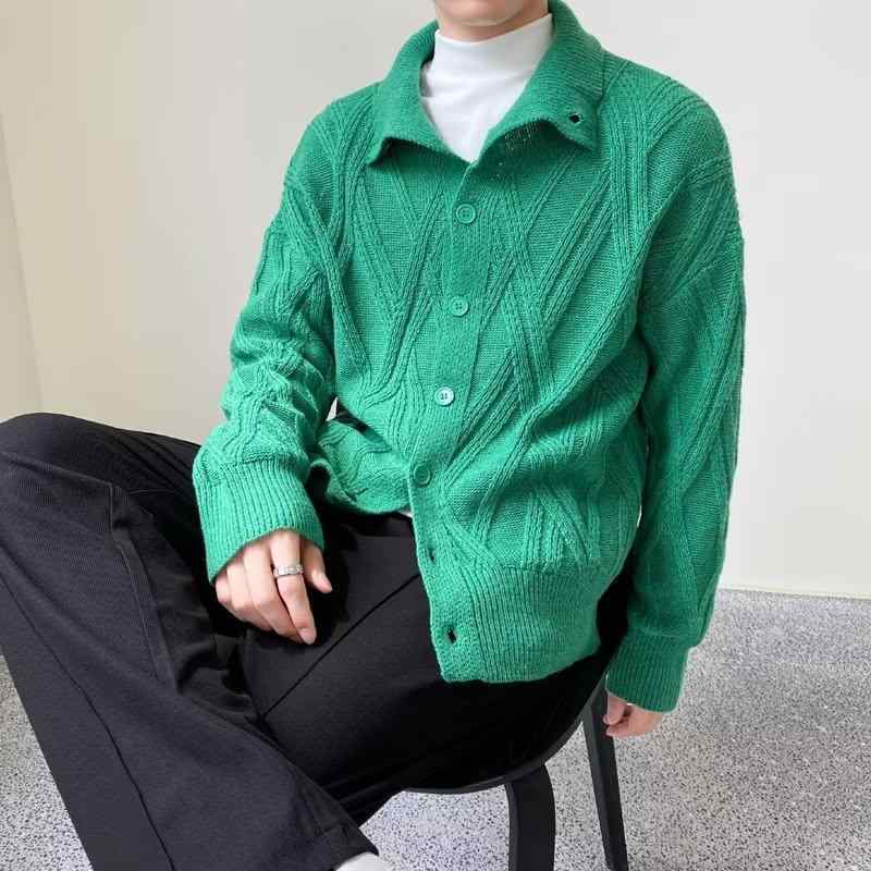 ニット カーディガン メンズ 韓国 コットン 長袖 トップス 春秋 カジュアル スタイル ブラック 黒 白 ホワイト アウター