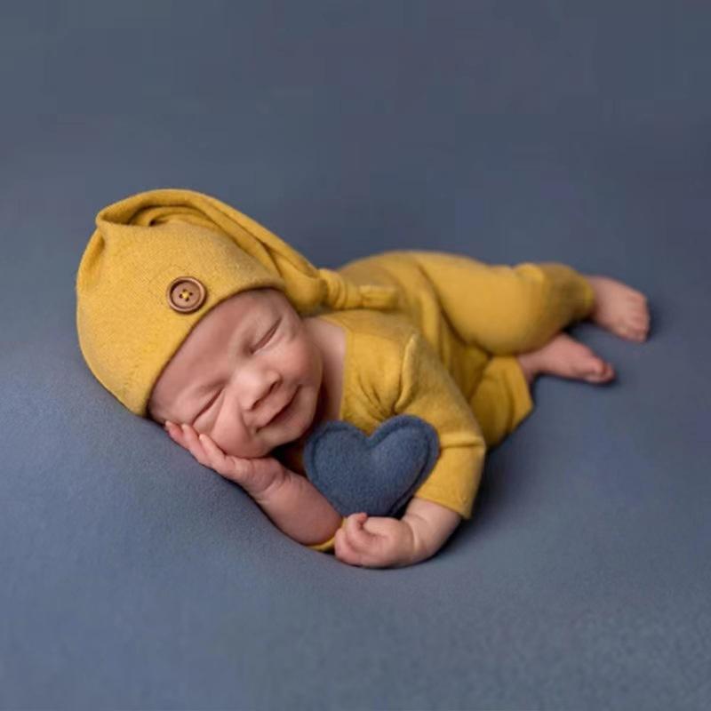2個セットベビー服 ニット コットン ロンパース 帽子付き 風 赤ちゃん 新生児 乳幼児 男の子 女の子 長袖 厚手 土黄色