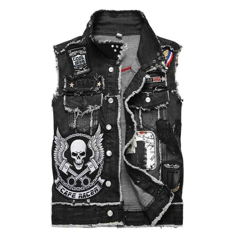 デニム メンズ 男性用 刺繍入り デニムベスト Gジャン カジュアル パンク ロック 修身型 ブラック・カテゴリ: メンズベスト・スタイル: パンク・フィット: スリム・タイプ: カーディガン・襟の形: 襟付き・ボタン: シングルブレスト・...