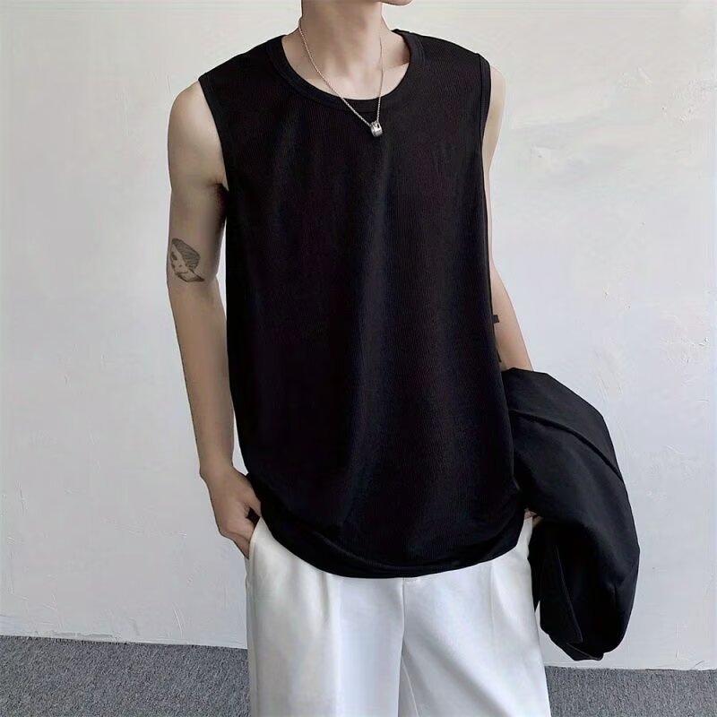 タンクトップ メンズ 男性用 スポーツウェア ポリエステル 接触冷感 ノースリーブ Tシャツ ルーズ 白 黒 部屋着 普段使い