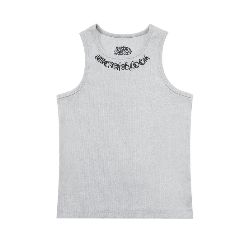 タンクトップ メンズ 男性用 ゴシック 文字 刺繍 リブ編み スポーツ タイト 380g ヘビーウェイト カジュアル ノースリーブ Tシャツ トップス 綿 混紡 白 グレー 黒 春夏・版型: タイト・柄: 文字・主な素材: 綿・主な素材の混...