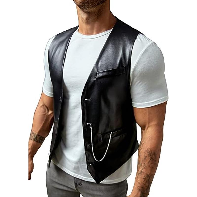 ベスト 男性用 PUレザー スリムフィット カジュアル 冬 黒・カテゴリ: 綿服馬甲・スタイル: カジュアル・デザイン: 無地・タイプ: カーディガン・ネックライン: 立襟・フィット: スリム・ボタン: シングルブレスト・・主な素材: PU...