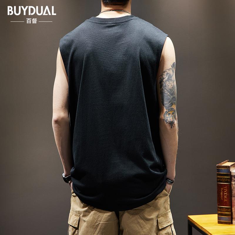 タンクトップ メンズ コットン 幾何学模様 トレーニング スポーツ バスケットボール ゆったり ノースリーブ Tシャツ 黒 白 春