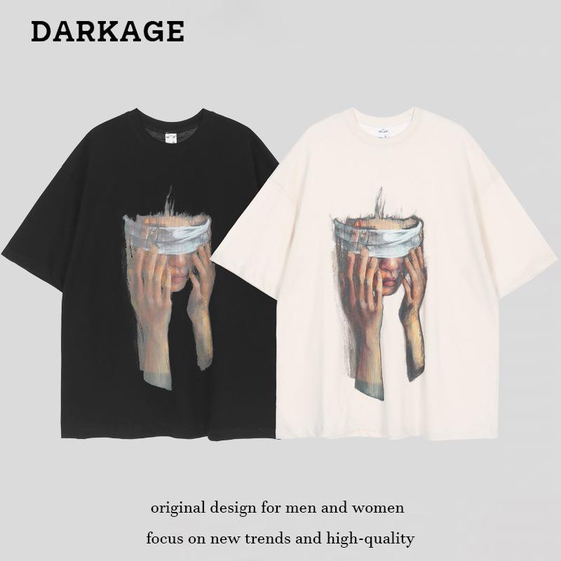Tシャツ メンズ 男性用 半袖 コットン アメリカン レトロ ストリート プリント クルーネック ゆったり 白 黒 ピンク系・スタイル: アメリカンレトロ・柄: 人物・フィット: ルーズ・対象年齢: 若者.成人・種類: Tシャツ・袖丈: 半...