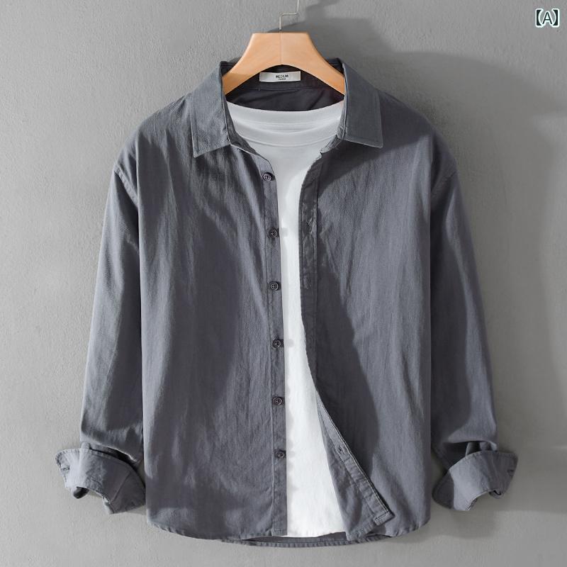 メンズ 綿 長袖 シャツ 日本製 カジュアル 万能 トップス 春夏 ジャケット.カラフルカラーオシャレデザイン。シンプルスタイルバージョン分類: 標準詳細: -工芸品: -基本スタイル：若々しい対象者: 適用シナリオ: 毎日素材構成: コッ...