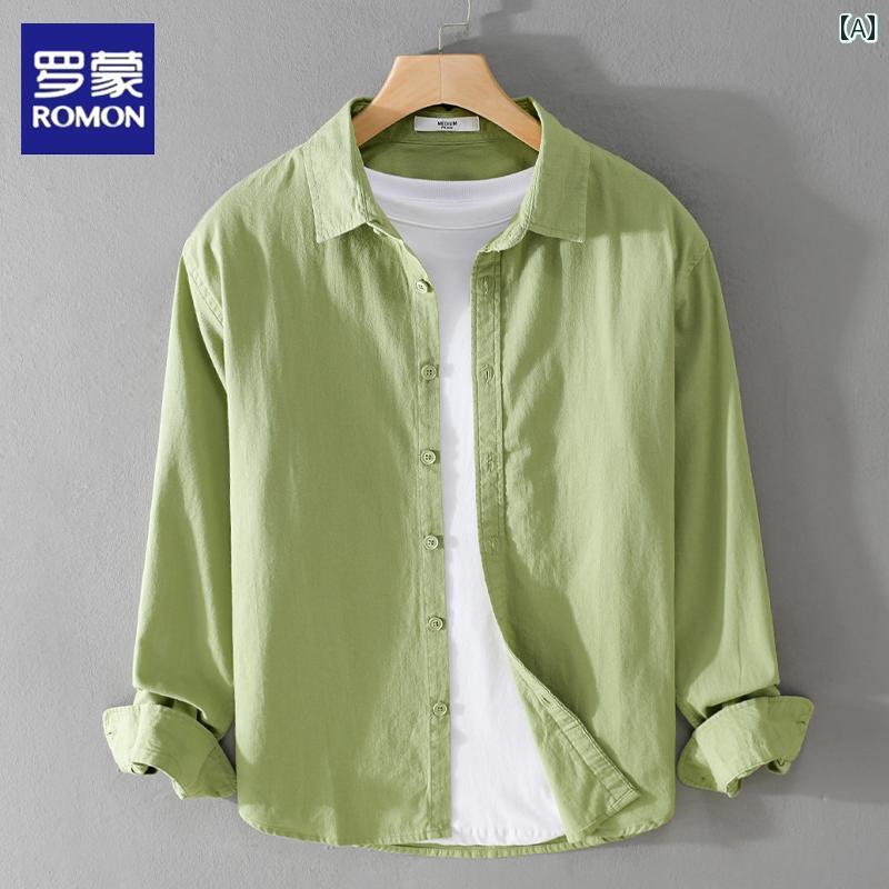メンズ 綿 長袖 シャツ 春夏 カジュアル 服 和風 無地 ジャケット.カラフルカラーオシャレデザイン.シンプルスタイル。2025年バージョン: ルーズ服装詳細: -衣料技術：鉄フリー処理生地の分類：先染め生地基本スタイル：若々しい対象: ...