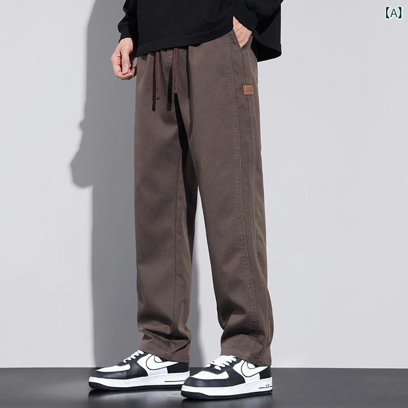 2025 夏 細身 ストレート ワイドレッグ カジュアル パンツ メンズ アメリカン レトロ ルーズ ワークウェア ロング.オシャレデザイン服装スタイル: ゆったり詳細: ポケット装飾加工：アイロン加工なし腰型: 中腰パンツの基本スタイル:...