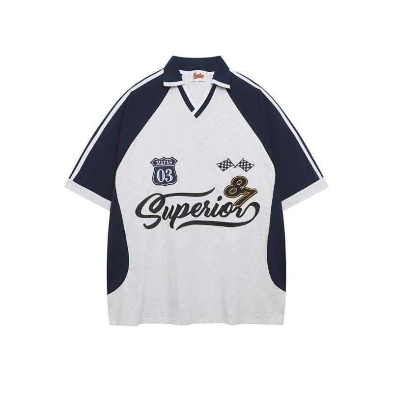 ポロシャツ メンズ 男性用 コットン Tシャツ 半袖 カットソー ゆったり ルーズ グレー レッド 春夏・スタイル: ストリート系・主な素材: 綿・柄: ・フィット: ゆったり・対象年齢: 成人・袖丈: 半袖・・素材構成: 綿96%以上・カ...