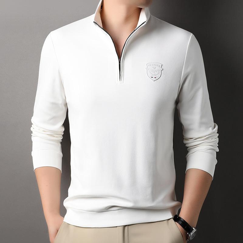 Tシャツ メンズ 男性用 長袖 コットン混紡 プルオーバー 立襟 無地 薄手 白/黒/青/灰緑 リラックスフィット デイリーウェア・スタイル: ベーシック・素材: 綿・柄: 無地・タイプ: プルオーバー・ネックライン: スタンドカラー・袖丈...