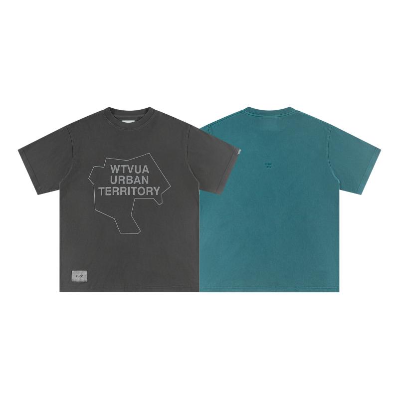Tシャツ メンズ 男性用 コットン トップス 半袖 カットソー ウォッシュド加工 絞り染め風 プリント カジュアル スタイル 深グレー 墨緑