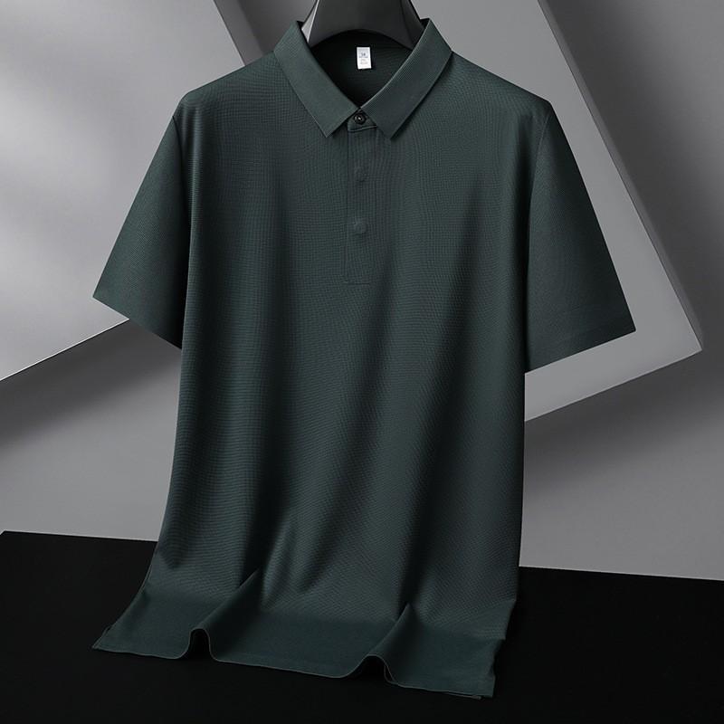 Tシャツ 男性用 大きいサイズ 接触冷感 ストレッチ 半袖 襟付き スポーツ 普段使い 薄手 ブラック カーキ ネイビー ピンク系・スタイル: 都市・柄: 無地・フィット: ルーズ・対象: 大きいサイズ・種類: プルオーバー・ネックライン:...