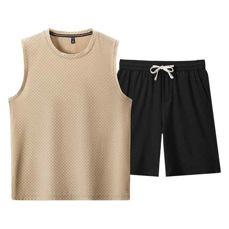 セットアップ メンズ 涼感 通気性 ノースリーブ Tシャツ ショートパンツ 上下 2点セット 薄手 接触冷感 部屋着 ルームウェア 普段使い 春夏・スタイル: 軽熟カジュアル・厚さ: 薄手・パンツ丈: 五分丈/ハーフパンツ・トップス: ベス...