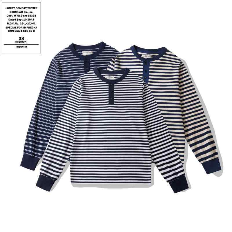 5個セットTシャツ メンズ 長袖 ボーダー ヘンリーネック カットソー コットン 厚手 春秋 美式復古 海軍風 リラックス カジュアル・スタイル: 美式復古・素材: 綿96%以上・柄: ストライプ・フィット: 合身・対象: 若者・種類: プ...