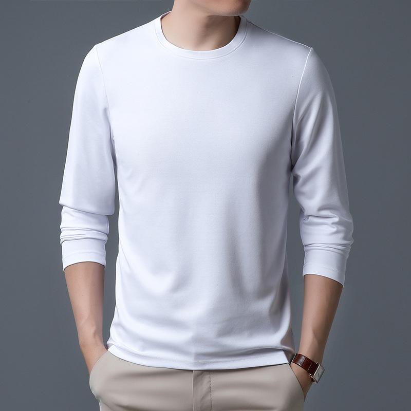 Tシャツ メンズ 男性用 トップス 長袖 カットソー 混紡 ポリエステル 無地 スリムフィット プルオーバー ラウンドネック 春秋 カジュアル 白 ホワイト カーキ グレー・スタイル: ベーシック・素材: ポリエステル59%・柄: 無地・フ...