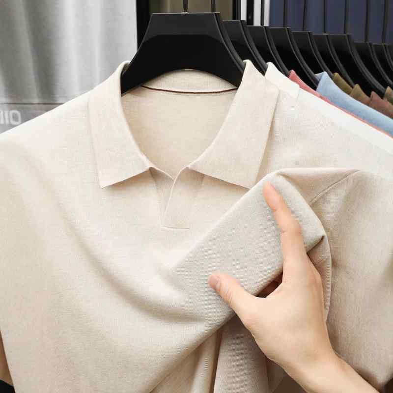 Tシャツ メンズ 男性用 トップス 天丝 針織 半袖 無地 ポロシャツ 襟付き 薄手 接触冷感 吸湿速乾 伸縮性 涼しい ミドルエイジ 向け カジュアル リラックス ウェア ルームウェア・スタイル: 軽熟カジュアル・柄: 無地・フィット: ...