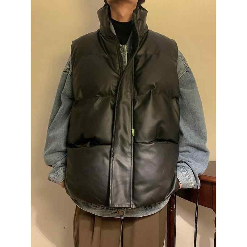 ベスト 男性用 PUレザー 秋冬 暖かい 防寒 ノースリーブ ジャケット アウター ゆったりシルエット 黒・カテゴリ: 綿入りジャケット/綿服・対象年齢層: 成人・対象: 男性・年齢層: 18～24歳・スタイル: ベーシック・フィット: ル...