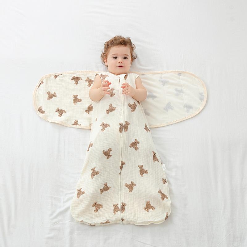 ベビー服 スリーパー 春夏秋冬 新生児 赤ちゃん 背心型 綿 ガーゼ 薄手 寝袋 S M L かわいい柄 背中 翼付き