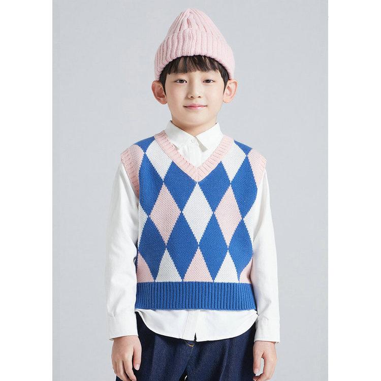 ニットベスト キッズ 男の子 春秋 中学生 高校生 Vネック コットン 格子柄 学院風 カジュアル 110cm 120cm 130cm 140cm 150cm 160cm