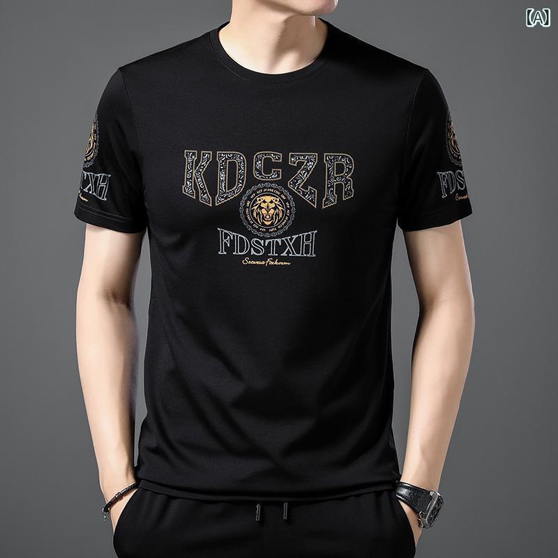 Tシャツ メンズ 男性用 半袖Tシャツ ゆったり ラウンドネック プリント柄 粘纤 トップス カットソー 普段使い 部屋着 M L XL 2XL 3XL 4XL ブラック ホワイト系・スタイル: 韓国版・柄: 文字・版型: ルーズ・対象: ...