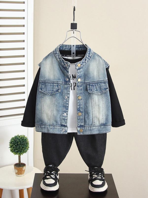キッズ デニム ベスト 春秋 男の子 子供服 韓国 ノースリーブ ジャケット アウター トップス 普段着 おしゃれ着 ボーイズ 90cm 100cm 110cm 120cm 130cm 140cm 150cm・対象: ボーイズ・スタイル: ...