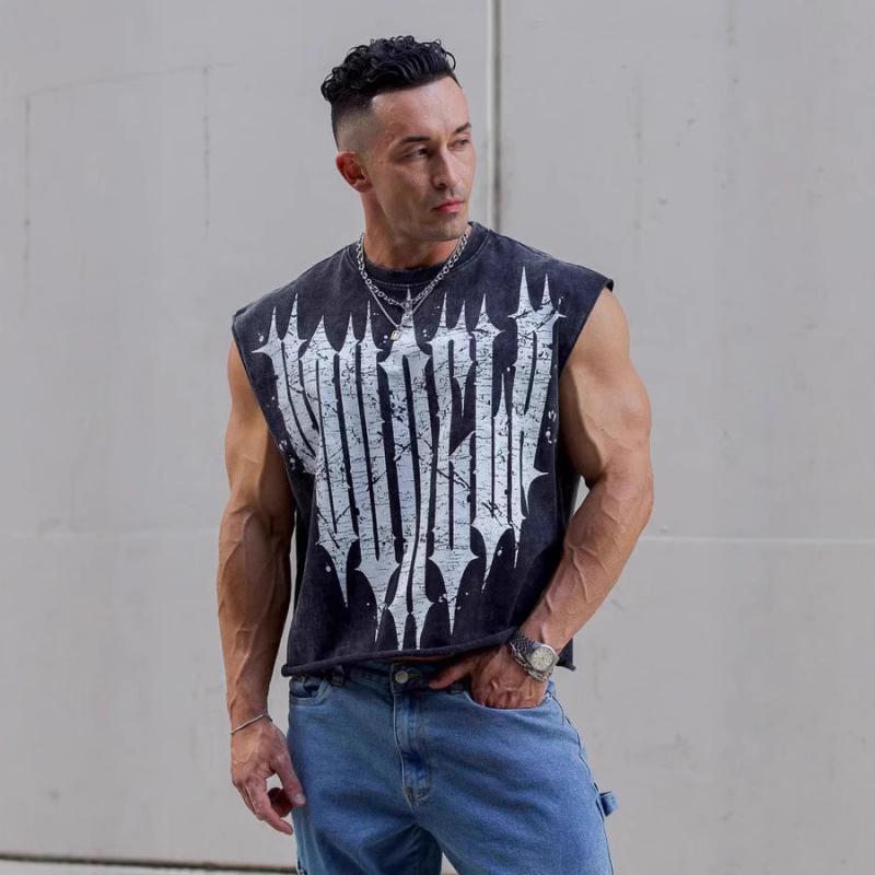 メンズ タンクトップ コットン ノースリーブ Tシャツ カジュアル 運動 スポーツ ルームウェア 部屋着 ブラック グレー ブラウン系・カテゴリ: -・版型: ルーズ・柄: 文字・主な素材: 綿・生地: 綿・シーン: カジュアル・対象: 青...