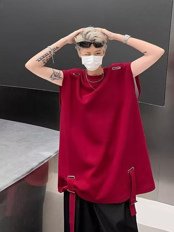 タンクトップ メンズ Tシャツ 高 Street風 ポリエステル 無地 配色 夏 黒/赤/白 バスケットボール スポーツ ゆったり・版型: ゆったり・柄: 無地・主な素材: ポリエステル95%・適用シーン: カジュアル・スタイル: ストリー...