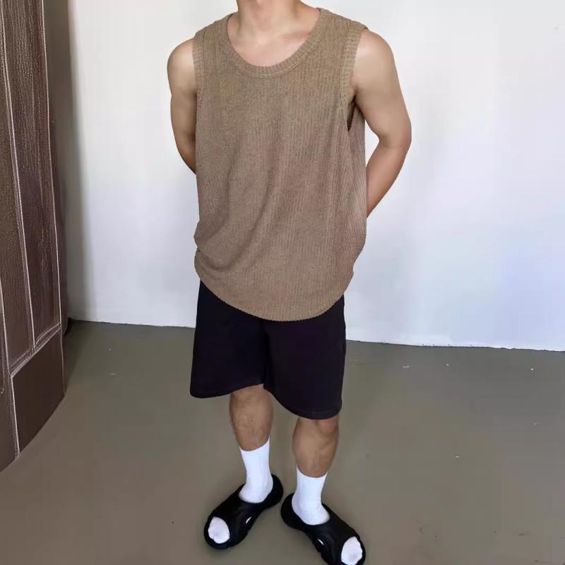 Tシャツ メンズ 男性用 ノースリーブ リブ ストライプ カットソー トップス インナー 部屋着 ルームウェア 普段使い ポリエステル ブラック ホワイト カーキ・スタイル: レトロ・柄: ストライプ・カテゴリ: シャツ・素材: ポリエステ...
