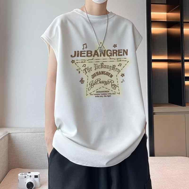 ベスト 男性用 ゆったり ポリエステル 混紡 ノースリーブ Tシャツ ロゴ プリント カジュアル スタイル 白 グレー 黒 夏・版型: ゆったり・柄: 文字・主な素材: ポリエステル95%・生地: 化学繊維混紡・対象年齢: 10代・ディテー...