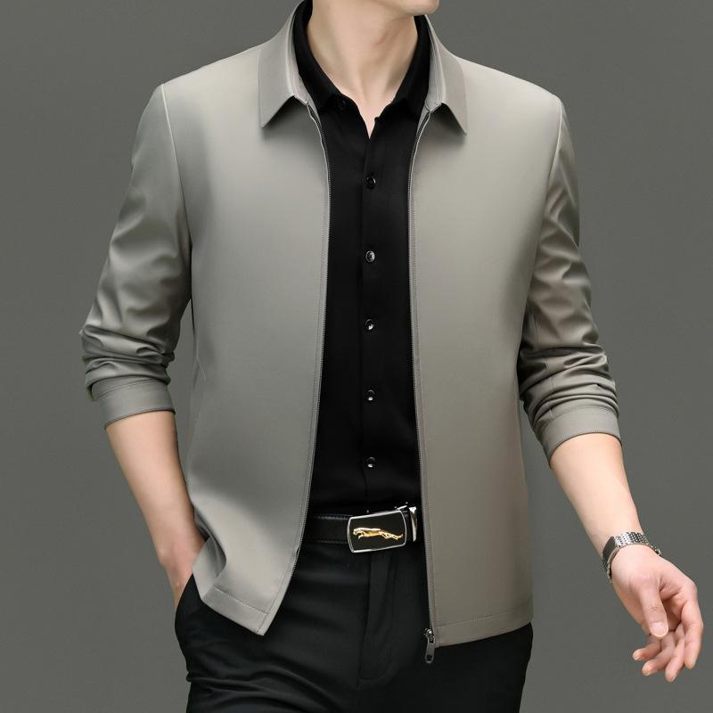 ジャケット 男性用 桑蚕糸混紡 春秋 アウター 紳士服 40代 50代 ポリエステル 翻襟 無地 ブルゾン ジャンパー スタンダードスタイル ブルー カーキ・商品カテゴリ: ジャケット・スタイル: ベーシック・対象年齢: 成人・対象: 男性...