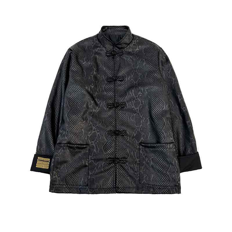 レザージャケット メンズ 春秋 チャイナ風 唐装 スタンドカラー ブルゾン 中華風 アウター 60%ポリエステル 黒・カテゴリ: ジャケット・スタイル: 流行・襟の形: スタンドカラー・フィット: ルーズ・前立て: シングルブレスト・フード...