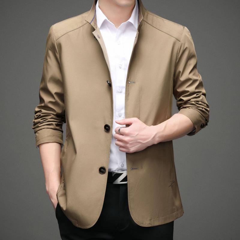 ジャケット メンズ 男性用 紳士服 ビジネス カジュアル 無地 スタンドカラー 薄手 春秋 アウター カーディガン 普段使い 立ち襟 ポリエステル 藏藍色 深卡其 浅卡其・商品カテゴリ: ジャケット・スタイル: カジュアル・対象: 男性・ネ...