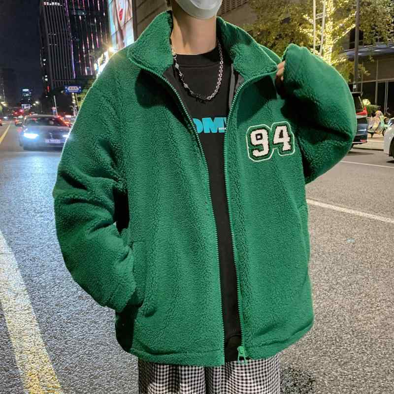 ジャケット メンズ 男性用 ボアジャケット 裏起毛 厚手 防寒 暖かい ゆったり ジャンパー ブルゾン 野球 秋冬 黒 ブラック 緑 グリーン