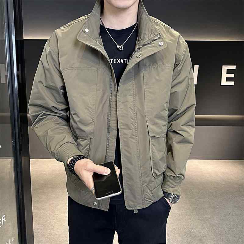 ジャケット 男性用 ブルゾン スタンドカラー ワーク カーキグリーン ブラック 灰緑 M L XL 2XL 3XL 4XL・素材: 兔毛60%