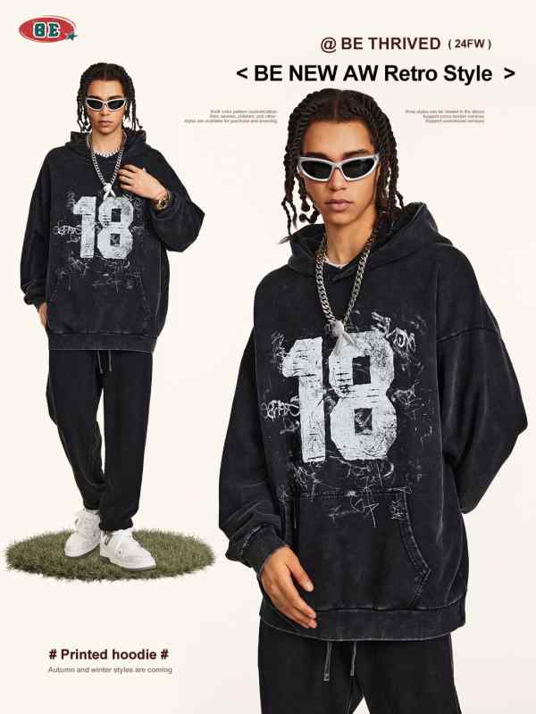 2個セットスウェット メンズ 男性用 秋冬 美式レトロ ストリート系 プルオーバーパーカー フード付き 落肩袖 コットン ビッグシルエット 深グレー ブラック・カテゴリ: スウェット/トレーナー