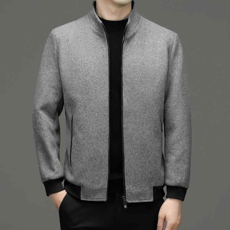 2個セットジャケット メンズ 男性用 ビジネス 紳士 立襟 ウール混紡 ジップアップ ブルゾン ジャンパー 秋冬 防風 ポケット付き ゆったり ブラック グレー・素材機能: 防風.高色落ち堅牢度・カテゴリ: ジャケット・・襟型: スタンドカ...