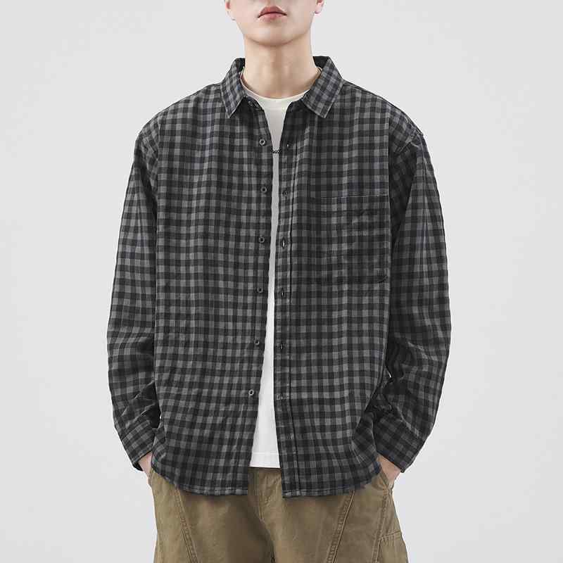 シャツ メンズ 長袖 コットン 格子柄 日式 レトロ ライトアウター ゆったりサイズ 黒 グレー アメカジ・カテゴリ: シャツ・スタイル: 和風レトロ・スタイル: カジュアル・素材: 綿60%・生地: 綿・袖丈: 長袖・柄: 格子柄・ネック...