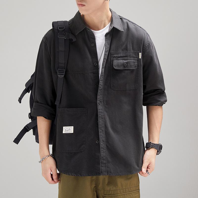 シャツ メンズ 長袖 コットン ワークシャツ 襟付き カーディガン風 トップス 春秋 カジュアル 普段使い ライトグレー ダークグレー ダークグリーン・カテゴリ: シャツ・スタイル: 日本・生地名: 綿・素材機能: 通気性.洗濯機洗い可.耐...