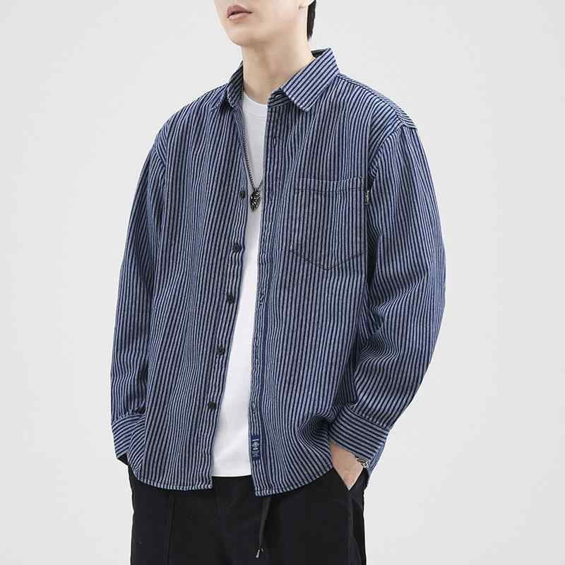 シャツ メンズ ストライプ柄 コットン ワークシャツ 秋冬 長袖 カジュアル 普段使い ゆったり 大きいサイズ ブルー・項目名: カテゴリ・値: シャツ・項目名: スタイル・値: 都市・項目名: 対象年齢・値: 若者.成人・項目名: 対象・...